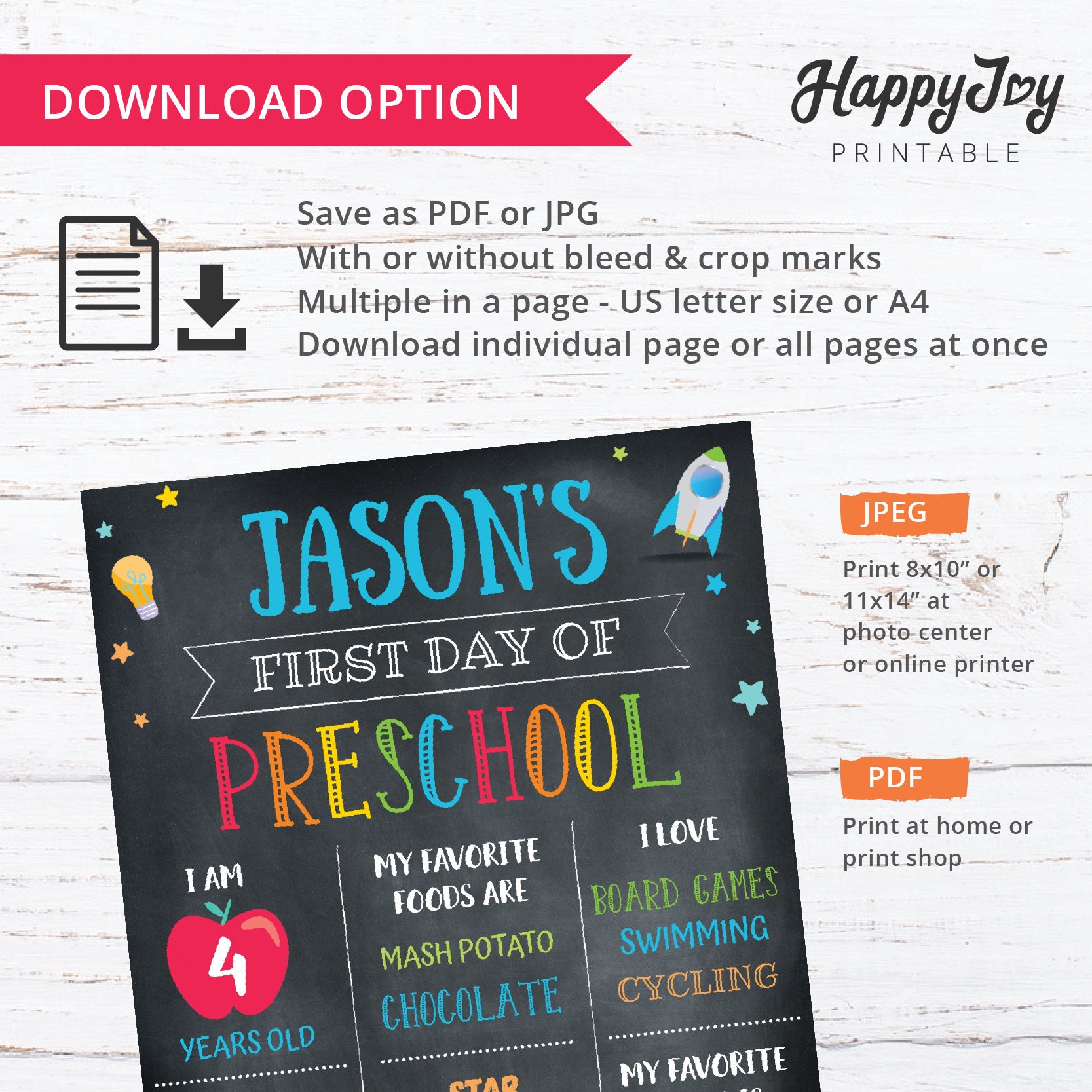 Back to School Poster DIY Printable, Boys First or Last Day Preschool ...