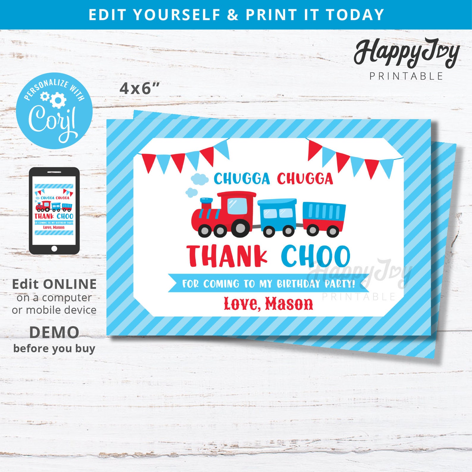 Thank Choo Train Party Thank You Note Card 4x6 Chugga Two Two - Etsy