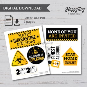 Quarantine Birthday 2020 Centerpiece Yellow, Cake Topper, None Invited ...