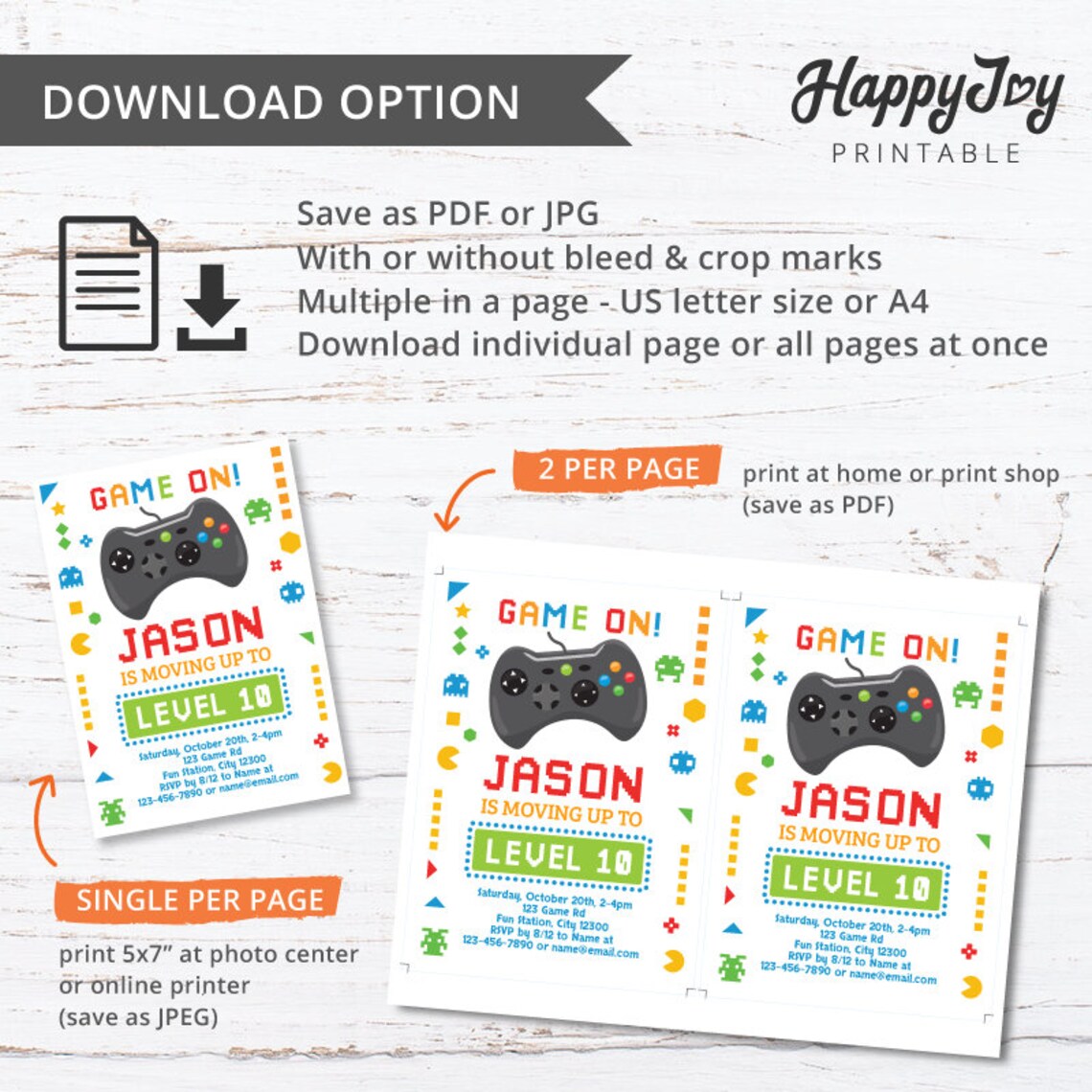 Pixel Video Game Party Invitation, Game on Play Time Boys Gaming ...