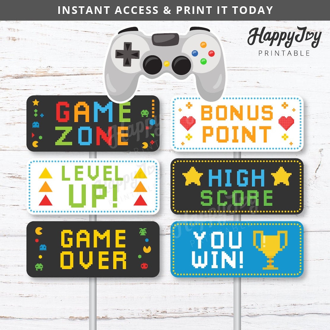 Gamer Party Signs Decoration, Console Video Gaming Game Boys Birthday ...