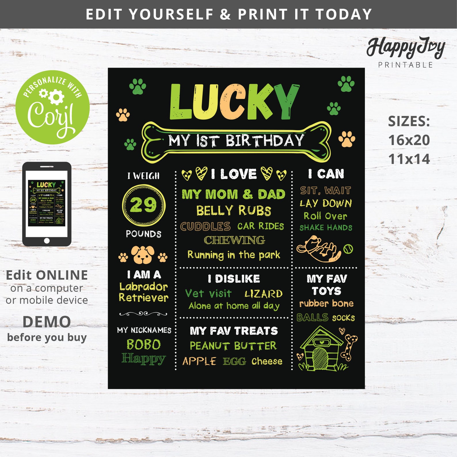 Dog Puppy Birthday Chalkboard Pet Party Milestone Poster - Etsy