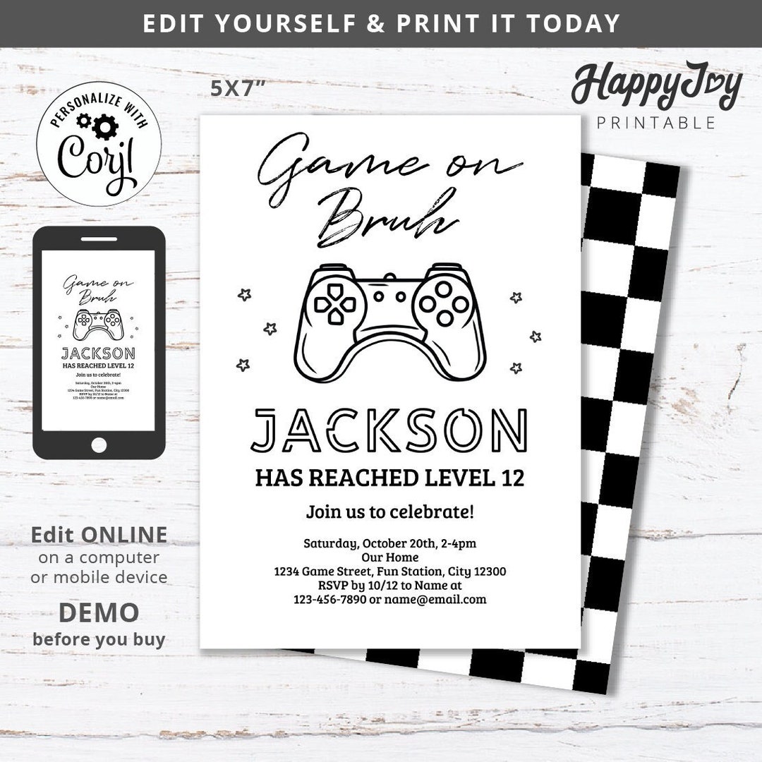 Game on Birthday Party Invitation, Tween Teen Boys Video Game Invite B ...
