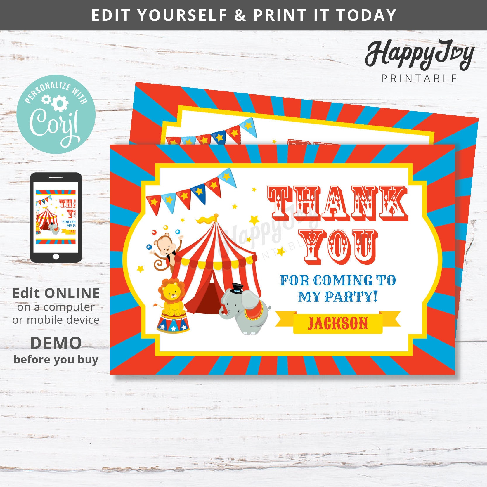 Circus Carnival Party Thank You Card 4x6 Greatest Show - Etsy