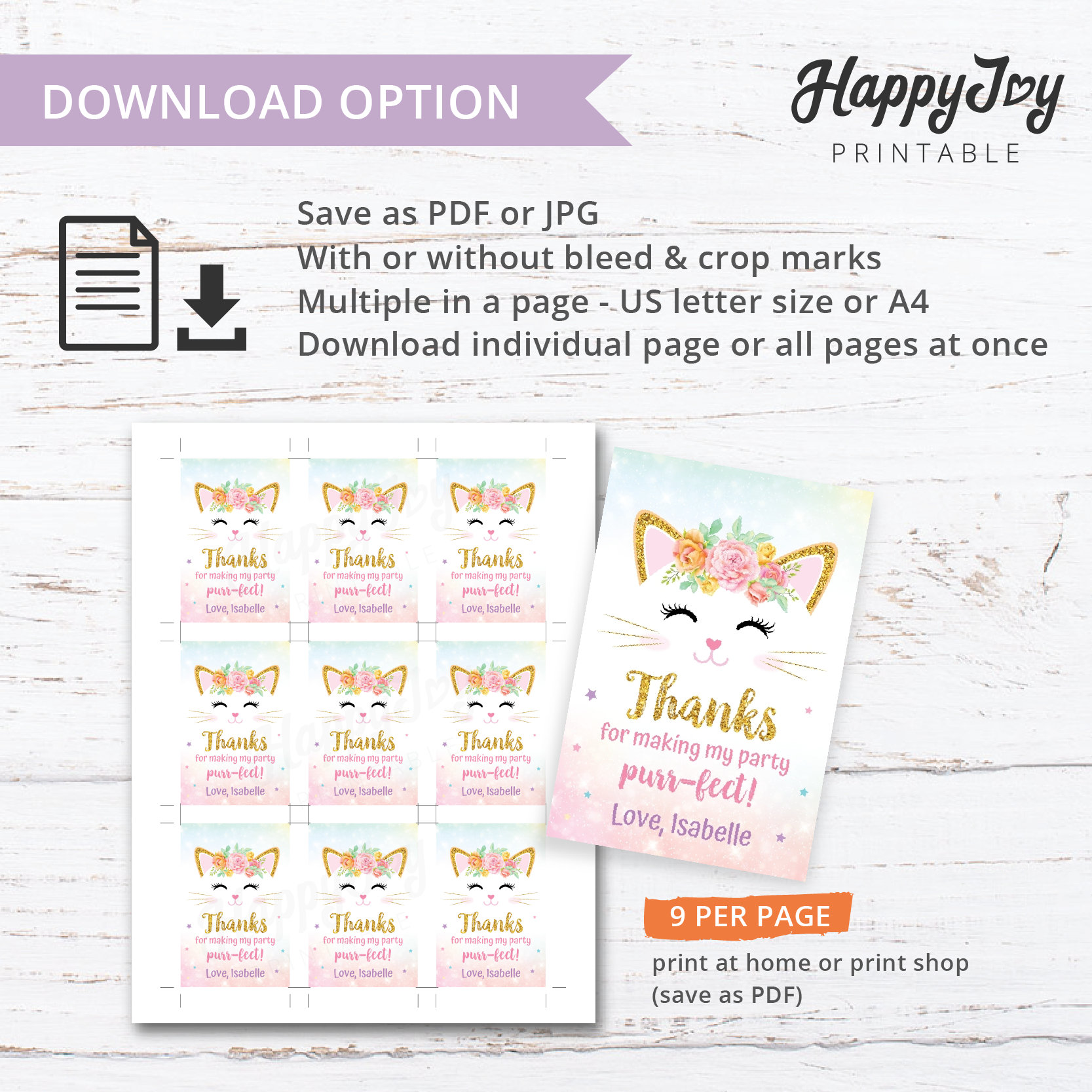 Purrfect Birthday Kitten Favor Tag 2x3 Printable, Meowgical Cat Thank ...