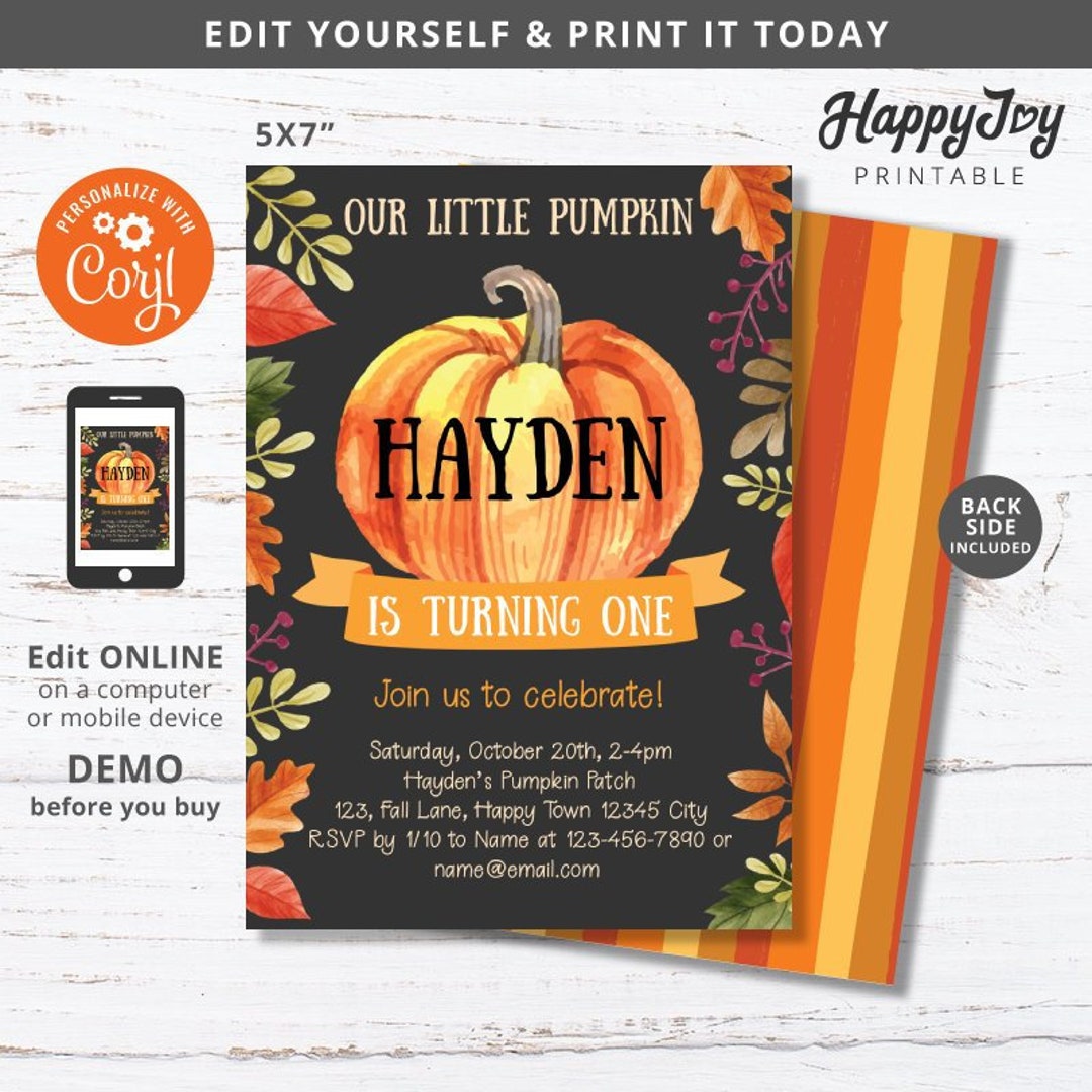 Little Pumpkin Birthday Invitation, Autumn Fall Pumpkin Patch Farm ...