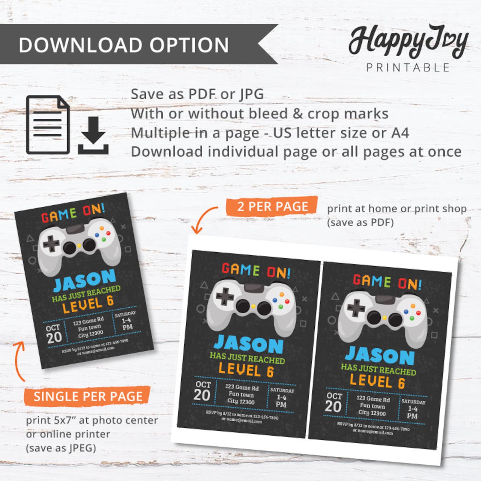 Console Game Party Invitation, Boys Video Gaming Birthday Invite, Dark ...