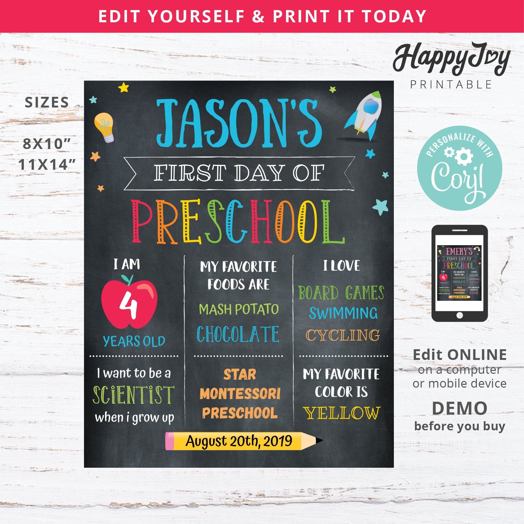 Back to School Poster DIY Printable Boys First or Last Day - Etsy