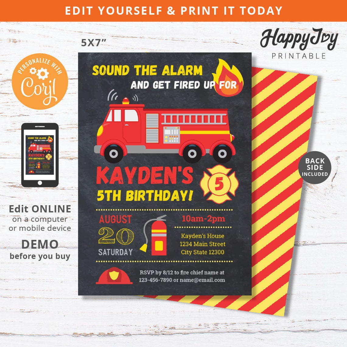 Firefighter Birthday Invitation, Get Fired up Boys Fireman Party Invite ...