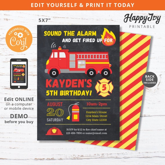 Invitations Paper & Party Supplies Firefighter birthday party ...