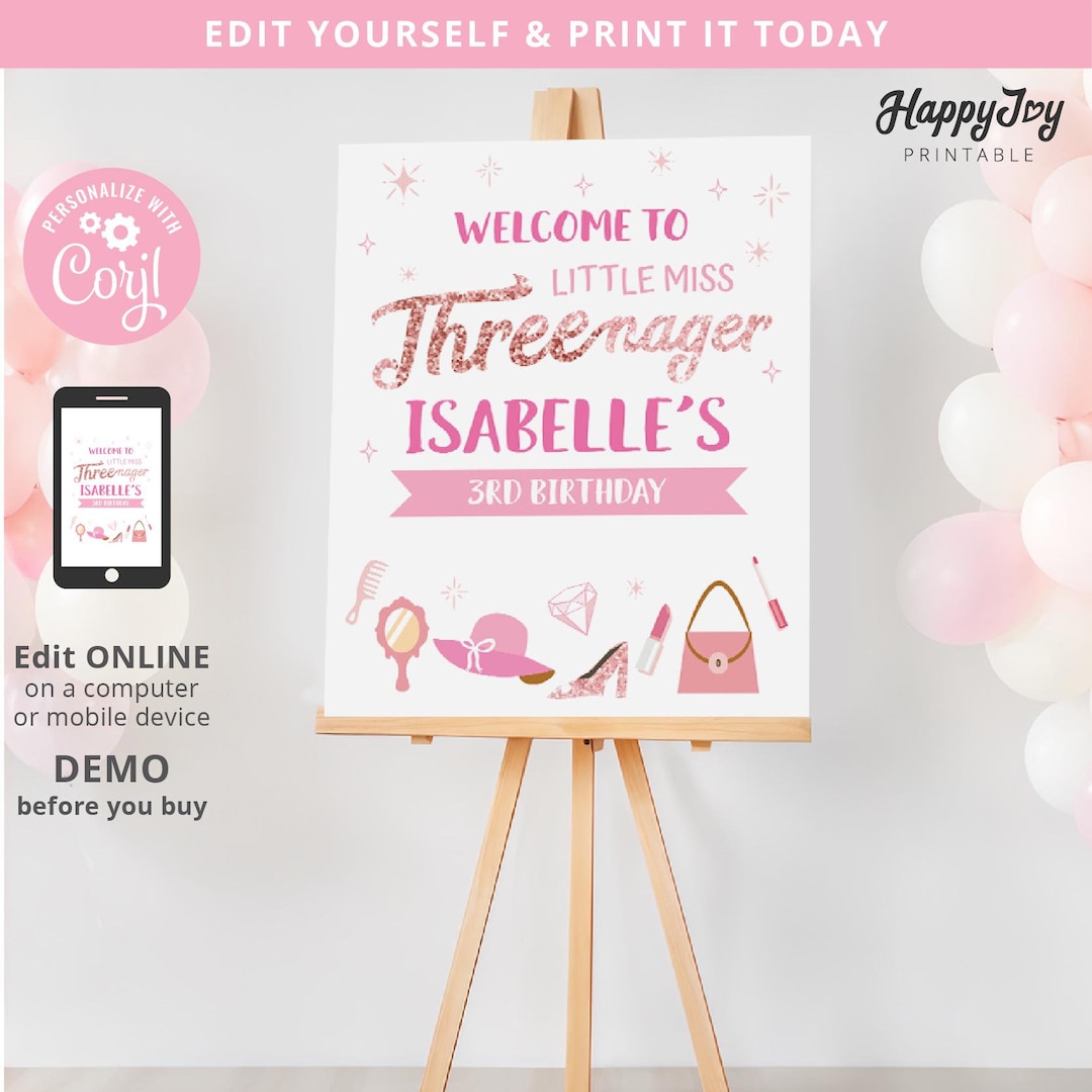 Threenager Birthday Welcome Sign, Girls 3rd Birthday Poster, Turning ...