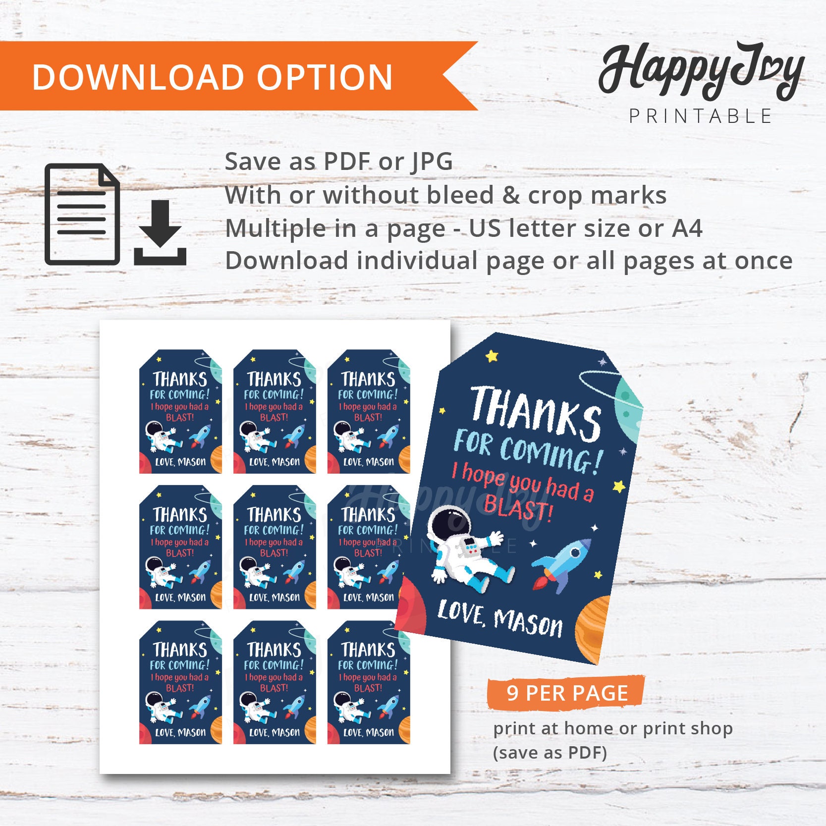 Outer Space Favor Tag Astronaut Rocket Planet Thank You Label | Etsy