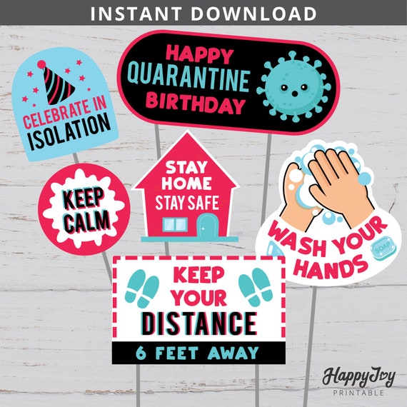 Quarantine Birthday Centerpiece Red Blue, Cake Topper, Keep Calm, Wash ...