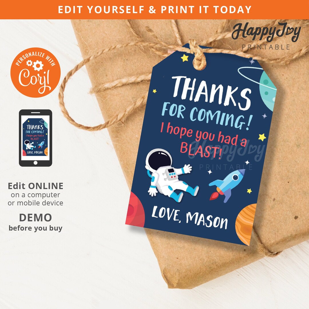 Outer Space Favor Tag, Astronaut Rocket Planet Thank You Label 2x3 ...