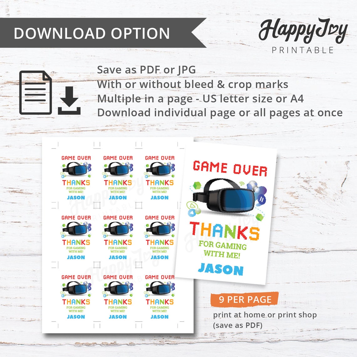 VR Game Favor Tag 2x3 Printable Game Over Thank You Label | Etsy