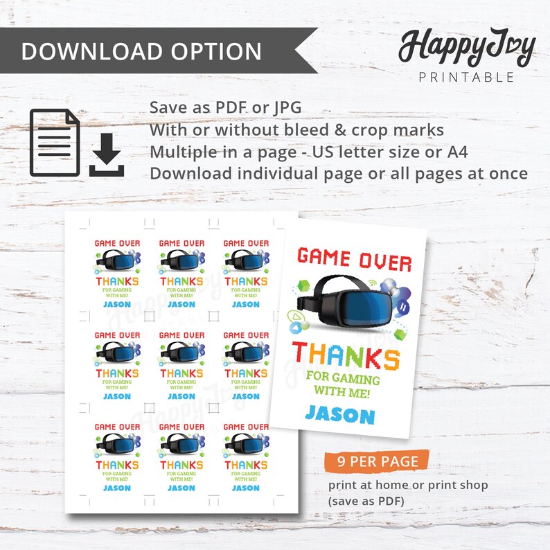 VR Game Favor Tag 2x3 Printable Game Over Thank You Label - Etsy