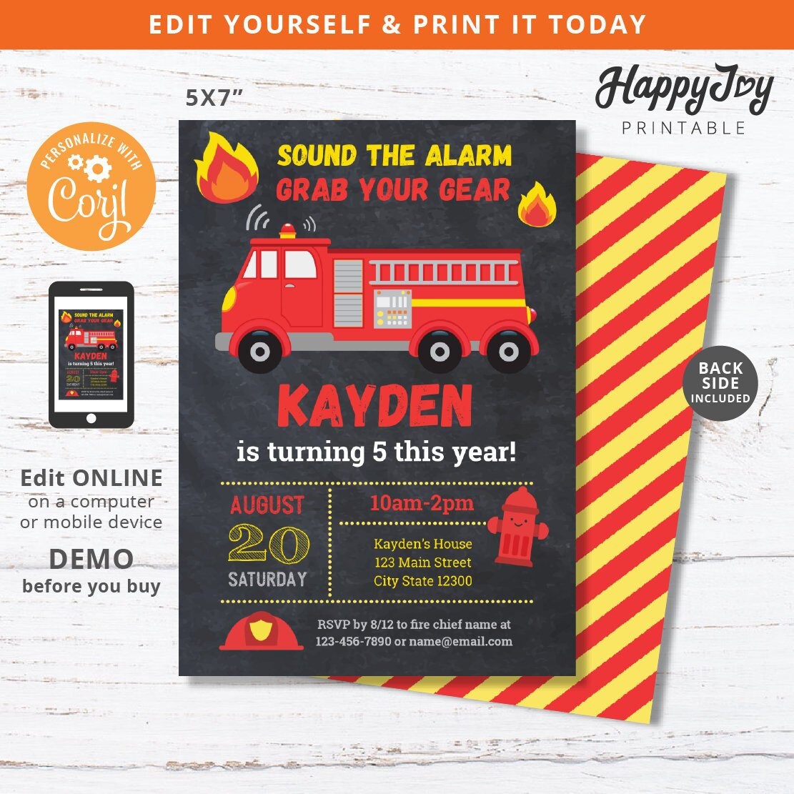 Firefighter Birthday Invitation Fireman Boys Party Invite - Etsy