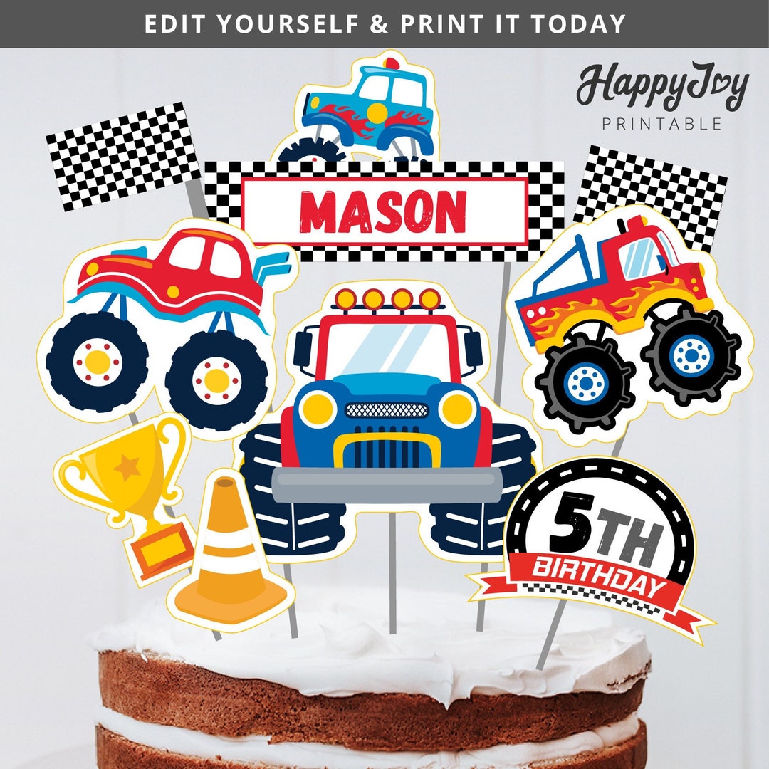 Monster Truck Bash Cake Topper Centerpiece, Trucks Car Racing Birthday ...