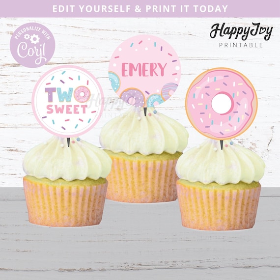 TWO Sweet Cupcake Topper, Girl Sprinkle Donut 2nd Birthday Digital ...