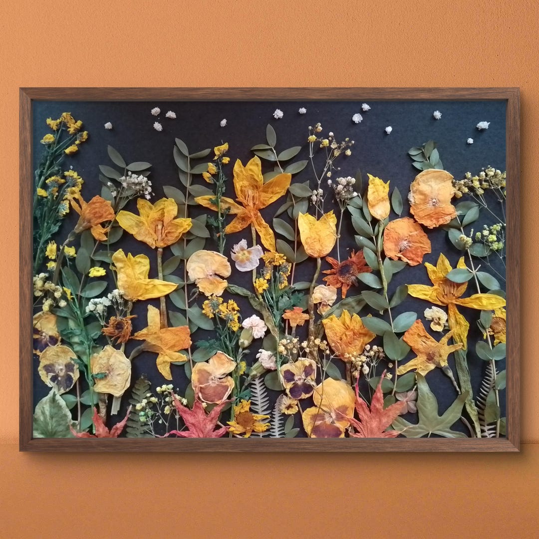 Original Pressed Flower Art, Spring Flower Decor, Golden Wedding ...