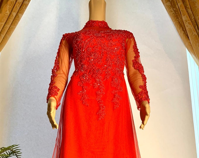 Red Vietnamese Traditional Wedding Dress With Embroidery 02192 - Etsy