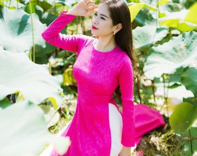 Pink Ao Dai Vietnamese Silk Lua Long Dress With White Pants - Etsy