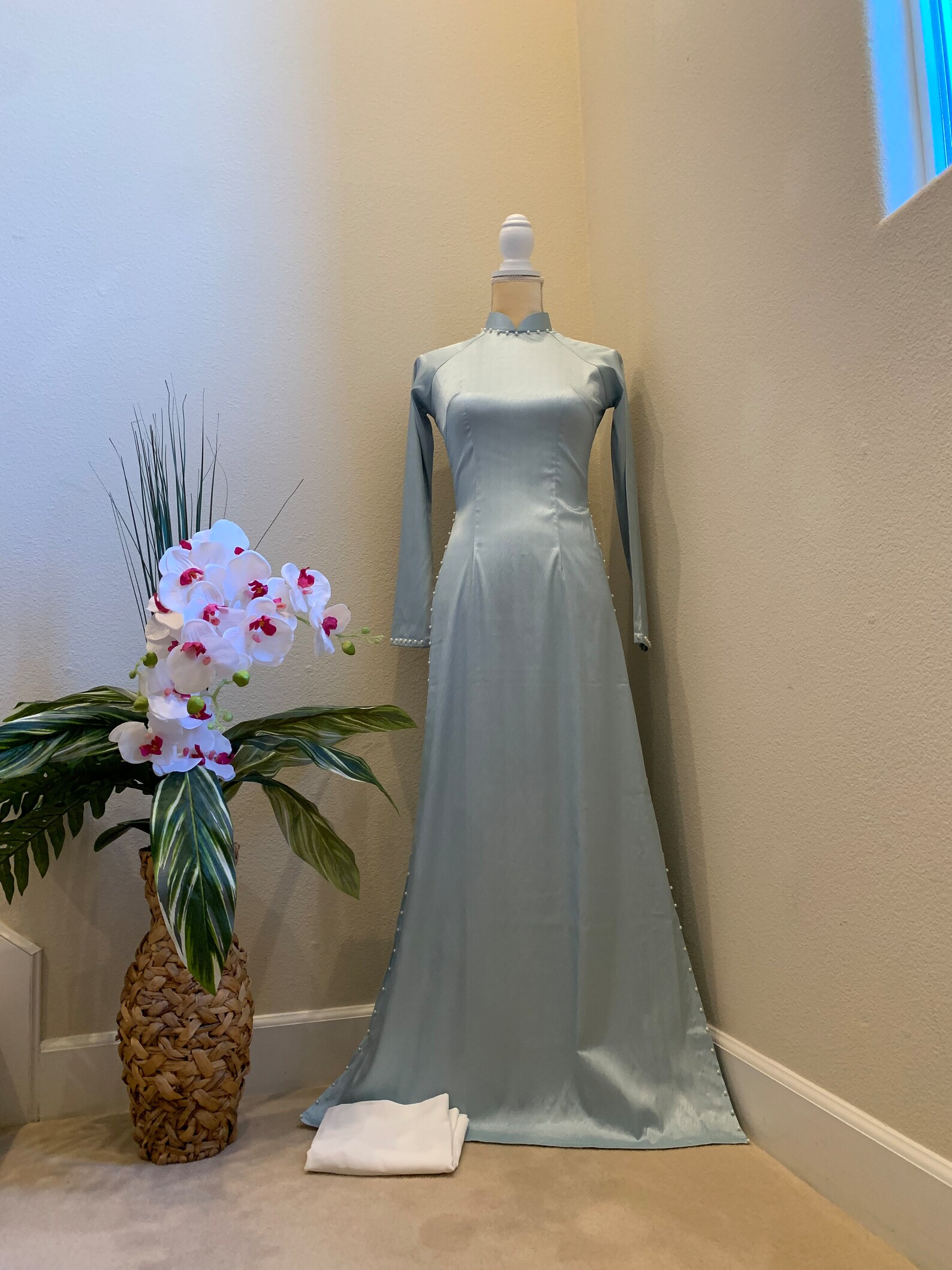 Blue Ao Dai Vietnamese Lua Van Go Silk Long Dress With White Pants G85 - Etsy