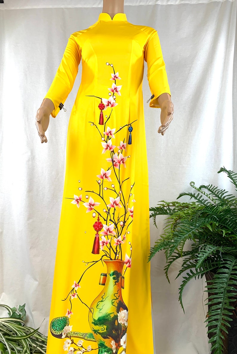 Yellow Ao Dai Vietnamese Lua Mango Silk Long Dress With Pants - Etsy