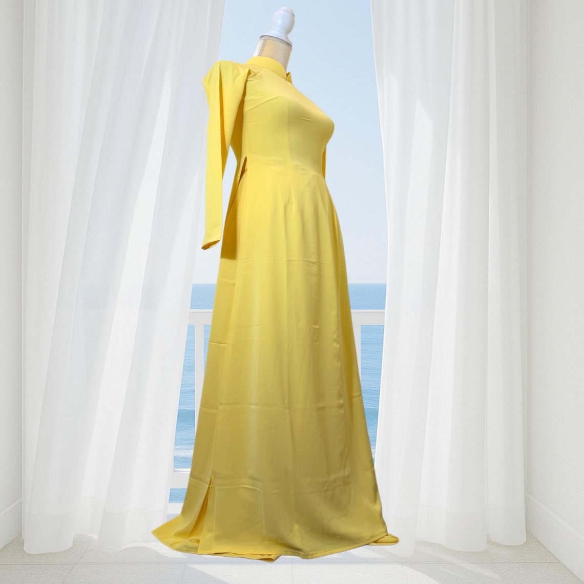 Yellow Ao Dai Vietnamese Lua My Silk Long Dress With Matching Color ...