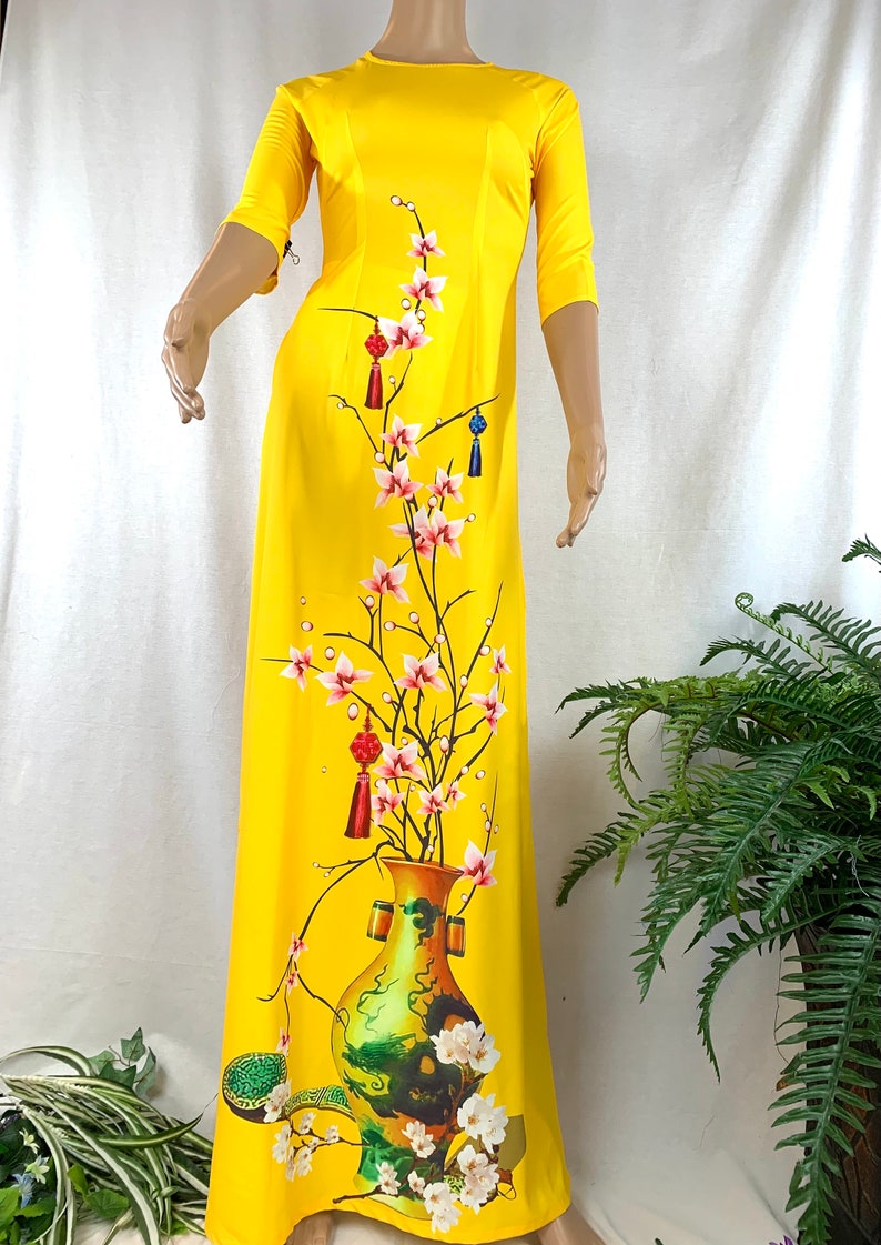 Yellow Ao Dai Vietnamese Lua Mango Silk Long Dress With Pants - Etsy