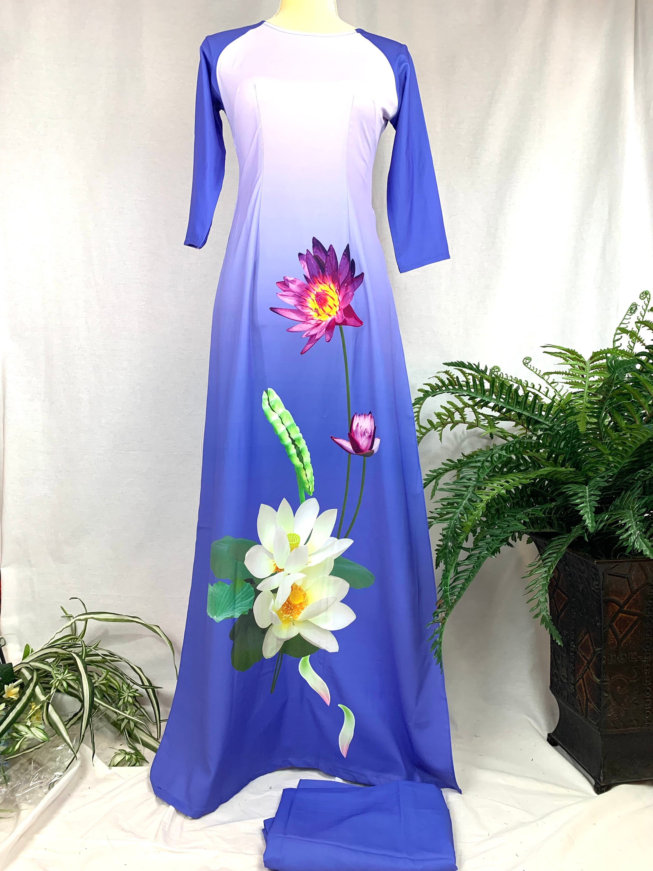 Purple Ao Dai Vietnamese Lua Mango Silk Long Dress With Matching Purple ...