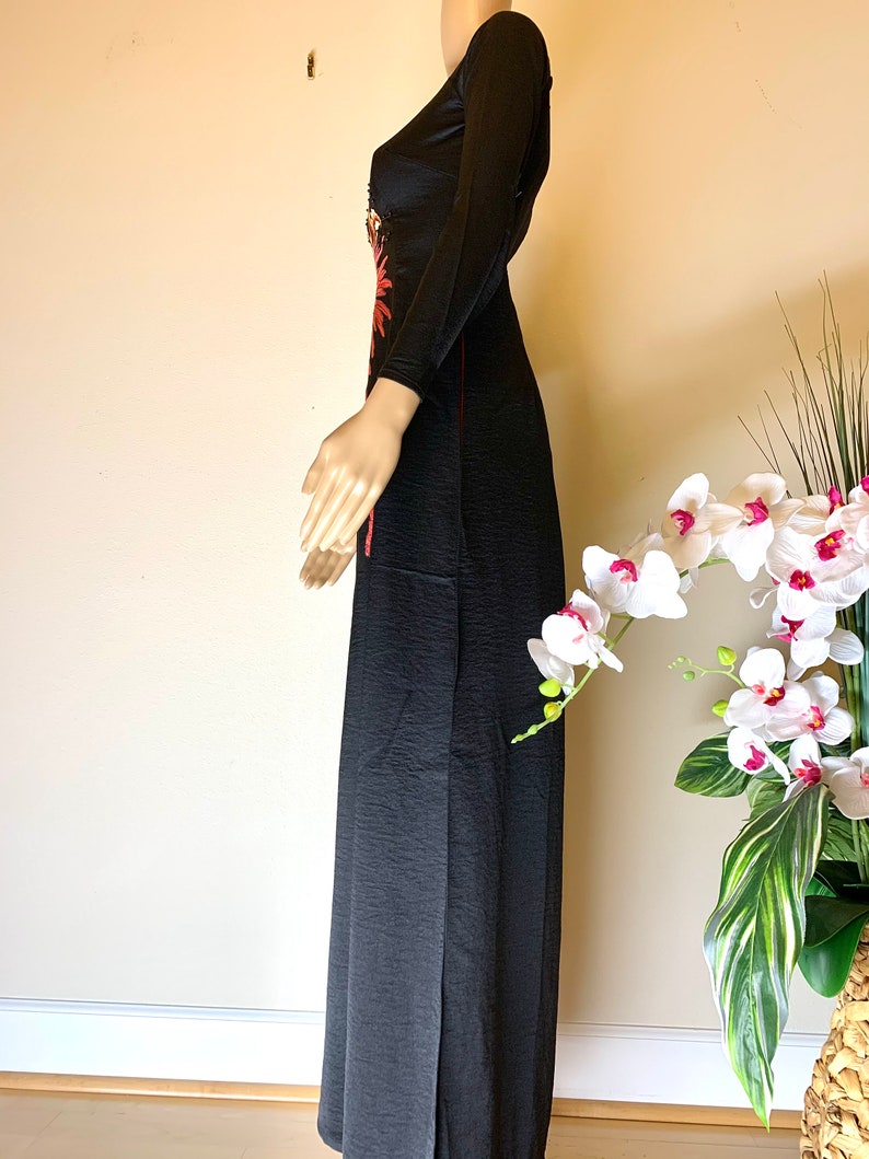 Black Embroidered Vietnamese Ao Dai Tay Thy Silk With Red - Etsy