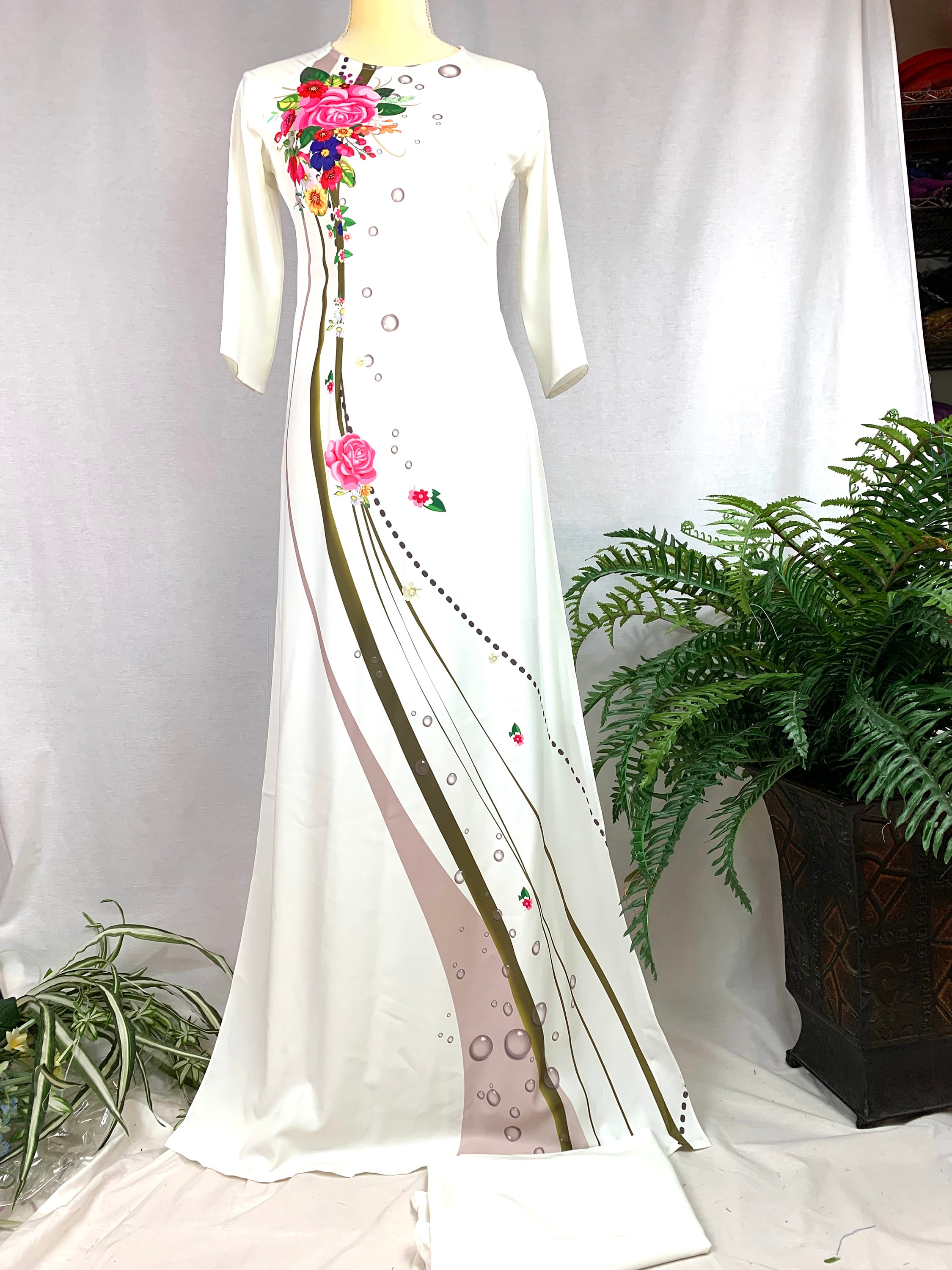White Ao Dai Vietnamese Lua Mango Silk Long Dress With Matching White ...