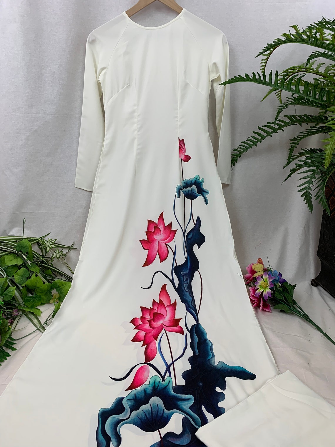 White Ao Dai Vietnamese Lua Mango Silk Long Dress With Pants E02167 - Etsy