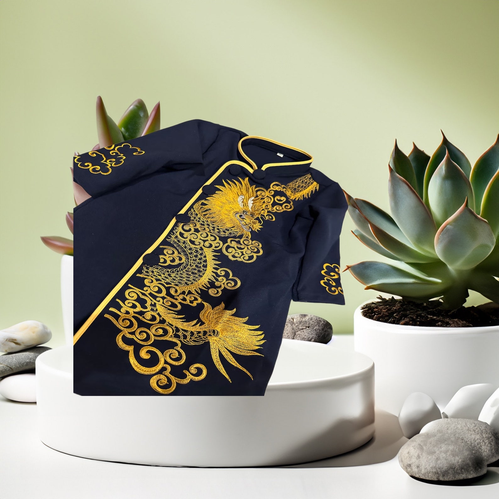 Navy Blue Ao Dai for Boy: Dragon Embroidered Vietnamese Outfit, Dad and ...