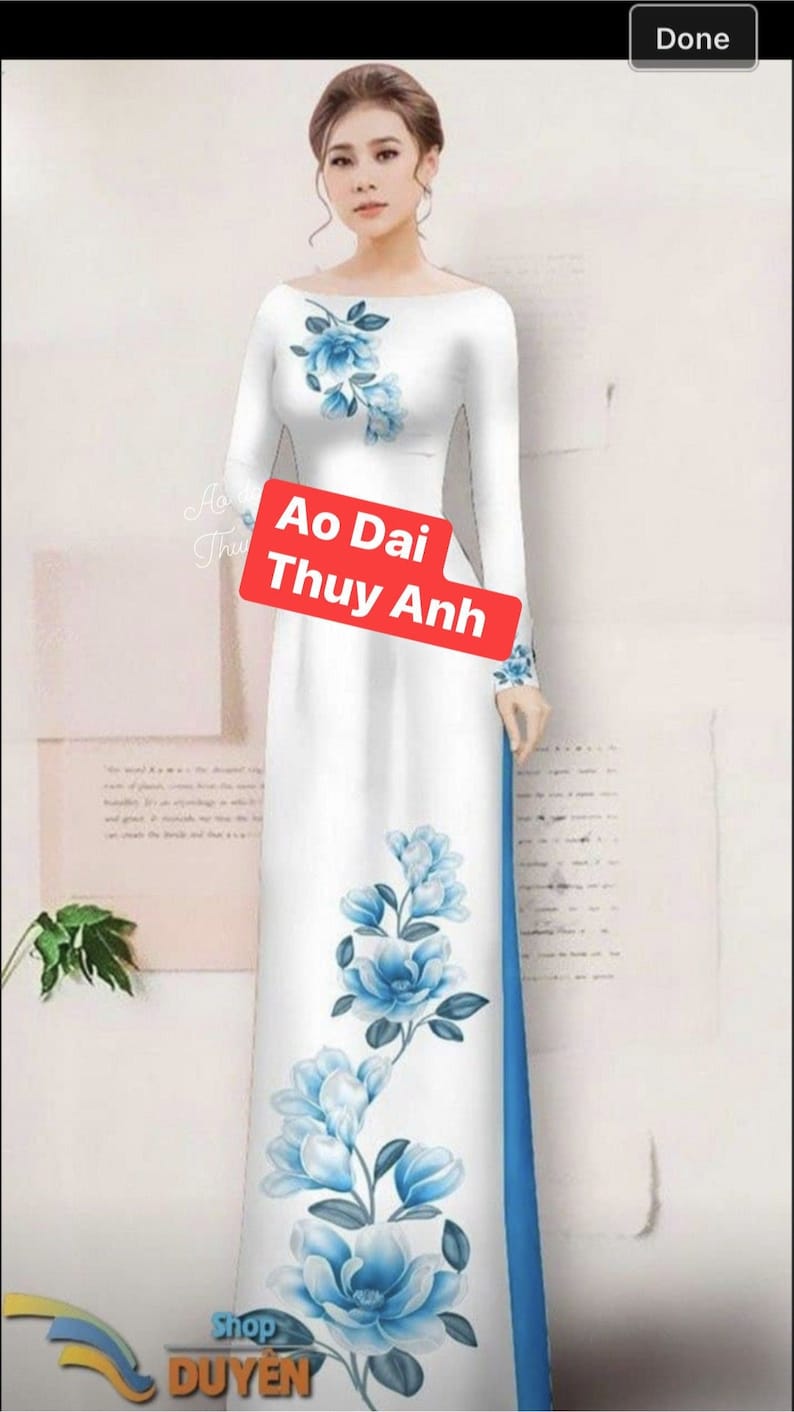 White Ao Dai Vietnamese Lua Mango Silk Long Dress With Blue - Etsy