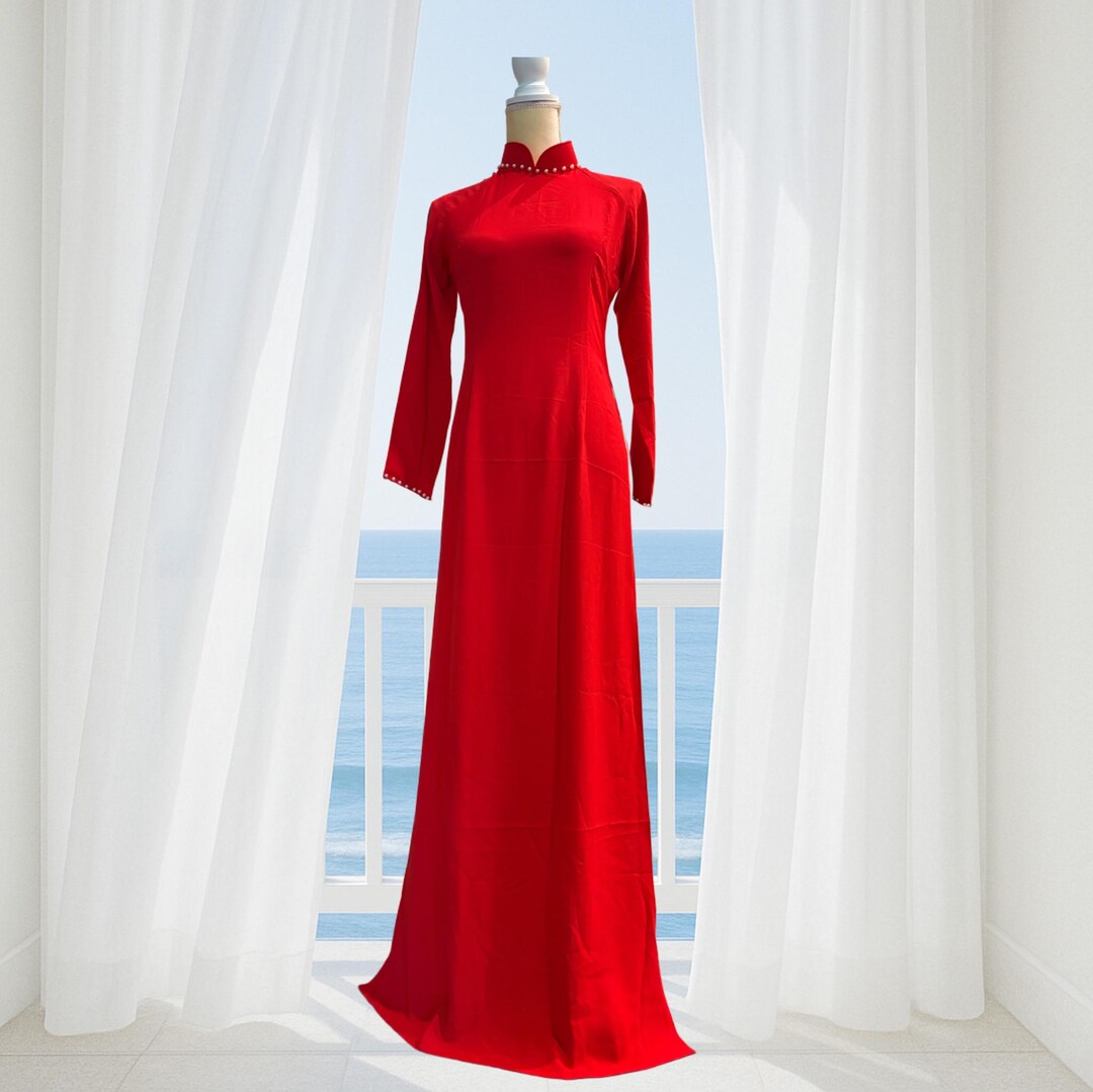 Red Ao Dai Vietnamese Lua My Silk Long Dress With Pants #29 - Etsy