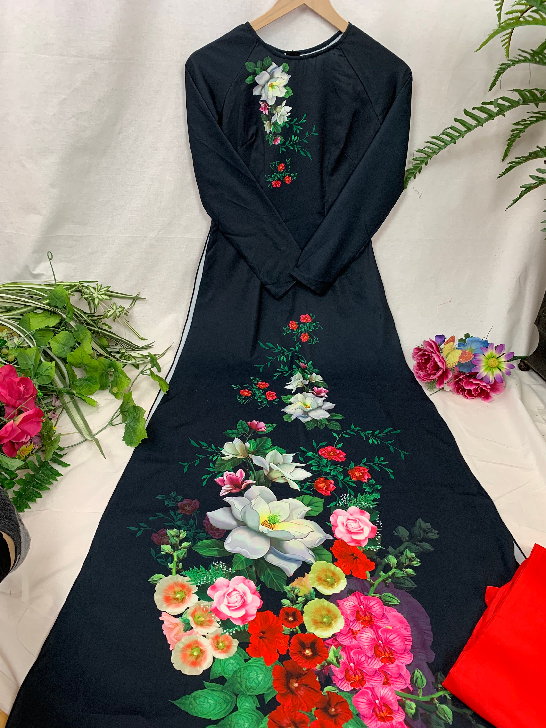Dark Blue Ao Dai Vietnamese Lua Mango Silk Long Dress With Pants #60 - Etsy