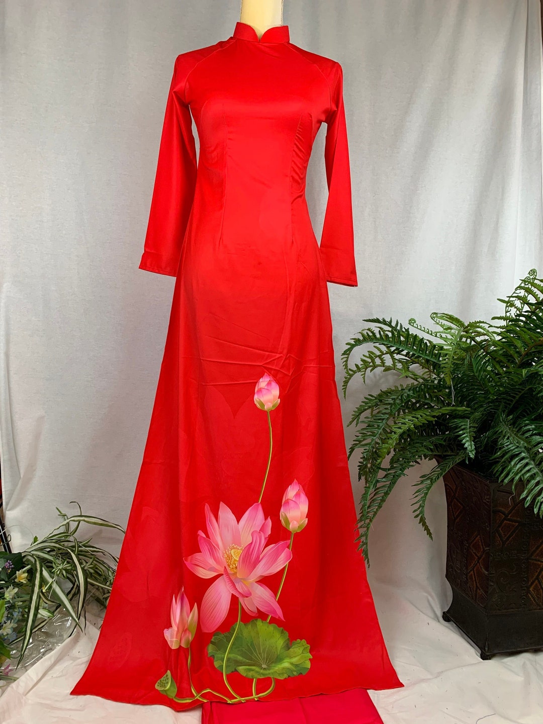 Hot Pink Ao Dai Vietnamese Lua Mango Silk Long Dress With Pink Pants ...