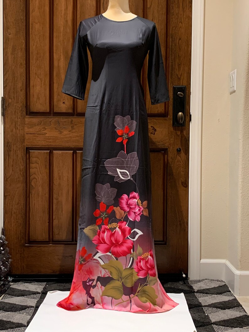 Black Ao Dai Vietnamese Lua Mango Silk Long Dress With Pants | Etsy