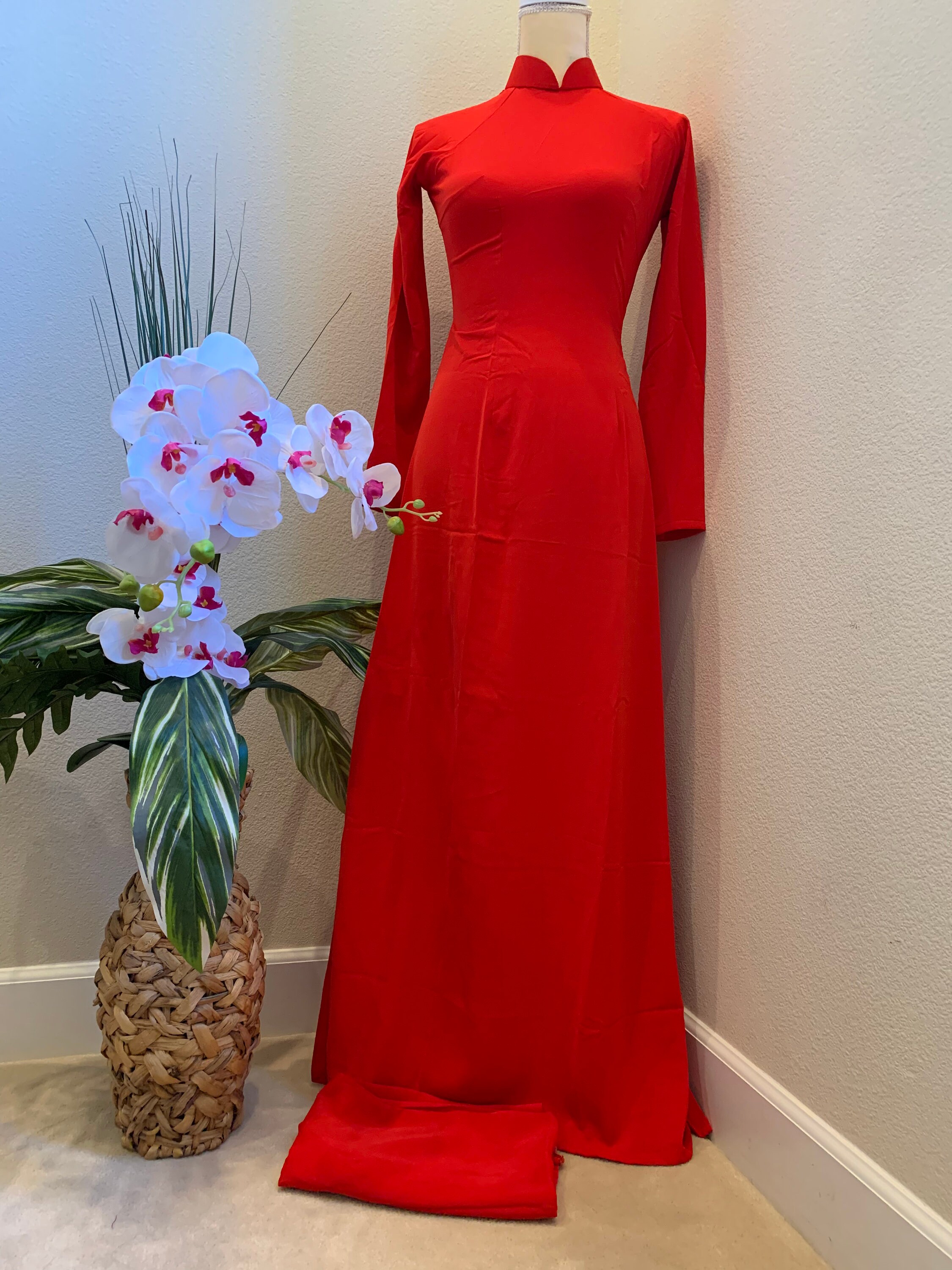 Red & Blue Lua My Silk Ao Dai Vietnamese Long Dress With - Etsy