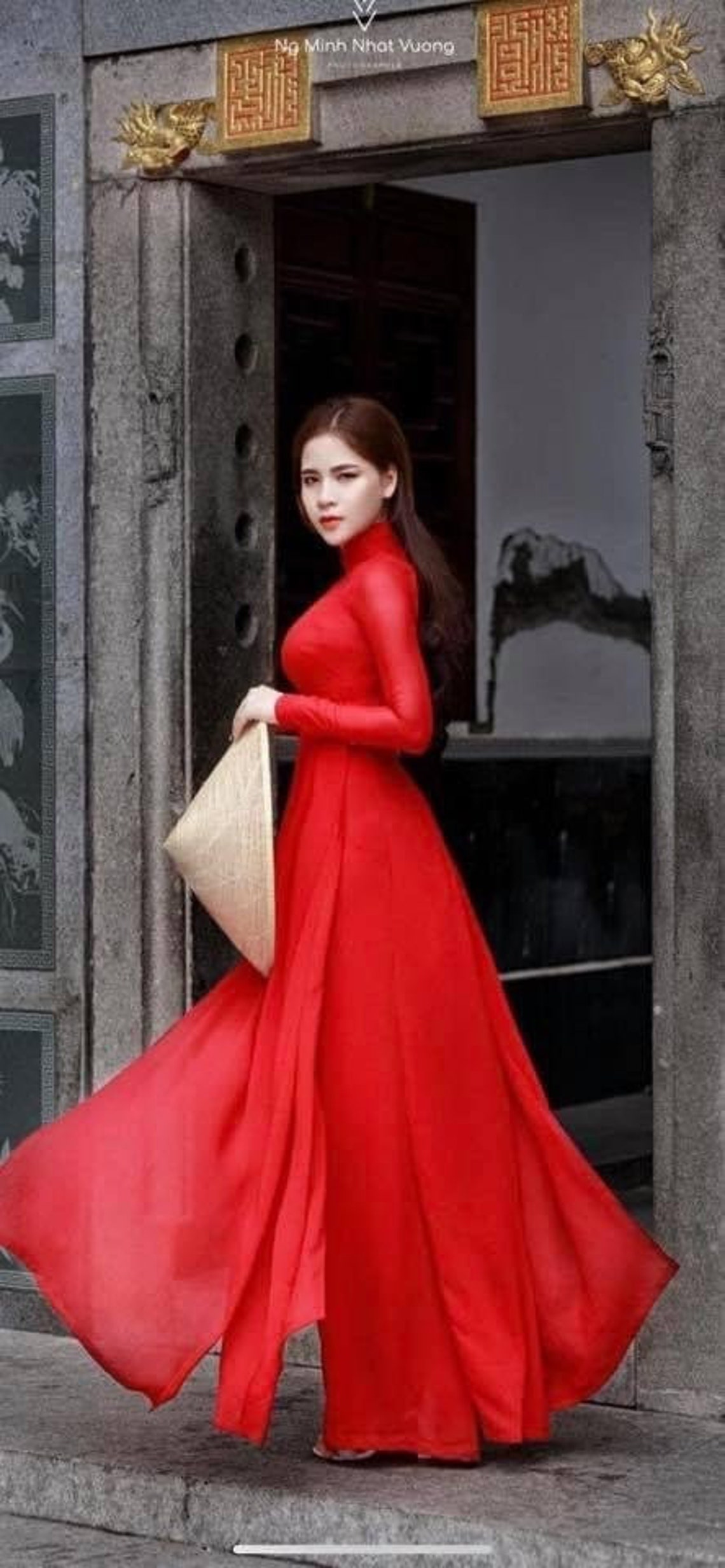Red Ao Dai Chiffon Double Layer Vietnamese Long Dress With - Etsy