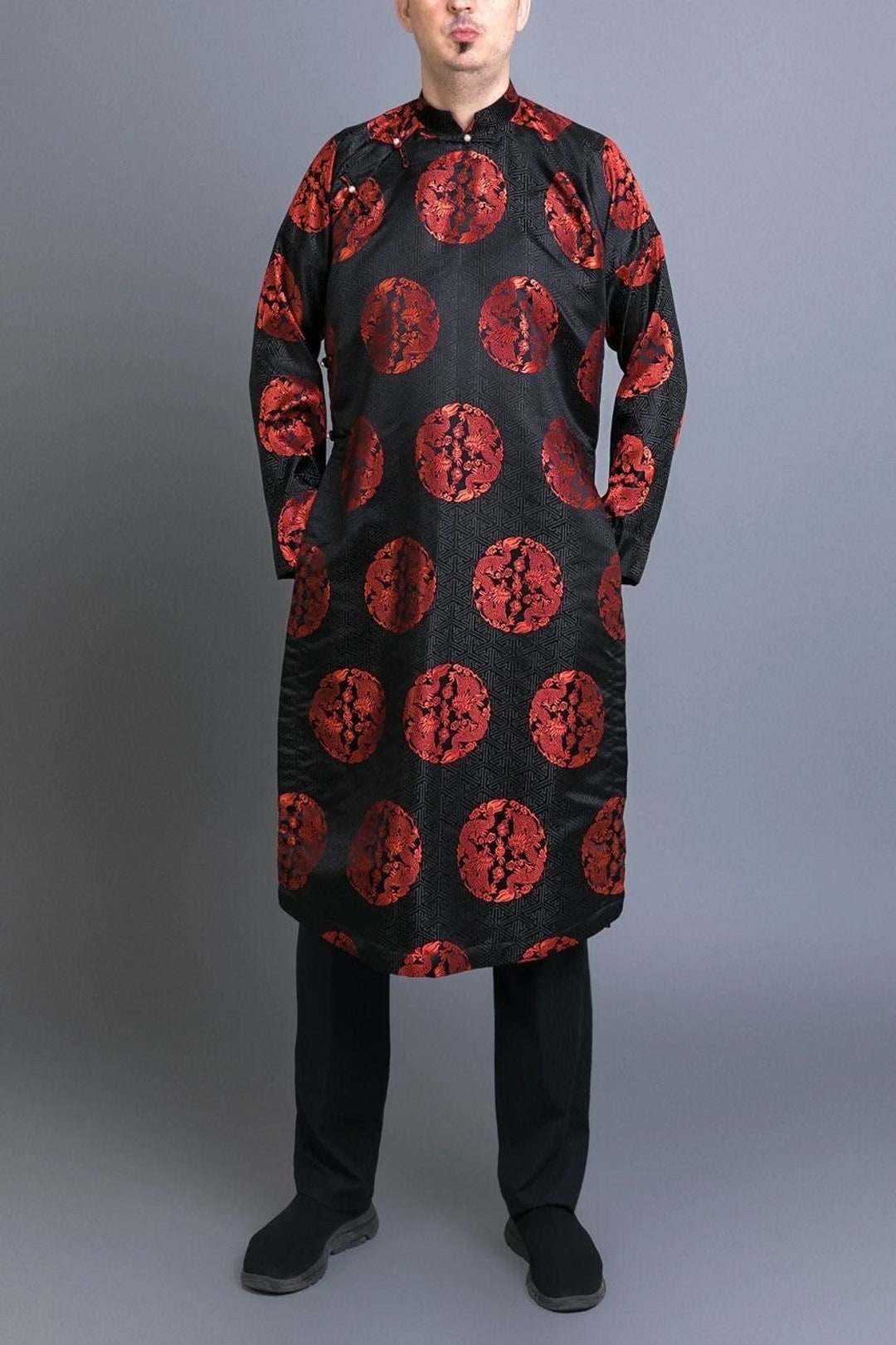 Black Ao Dai for Men: Traditional Vietnamese Gam Long Dress - Etsy