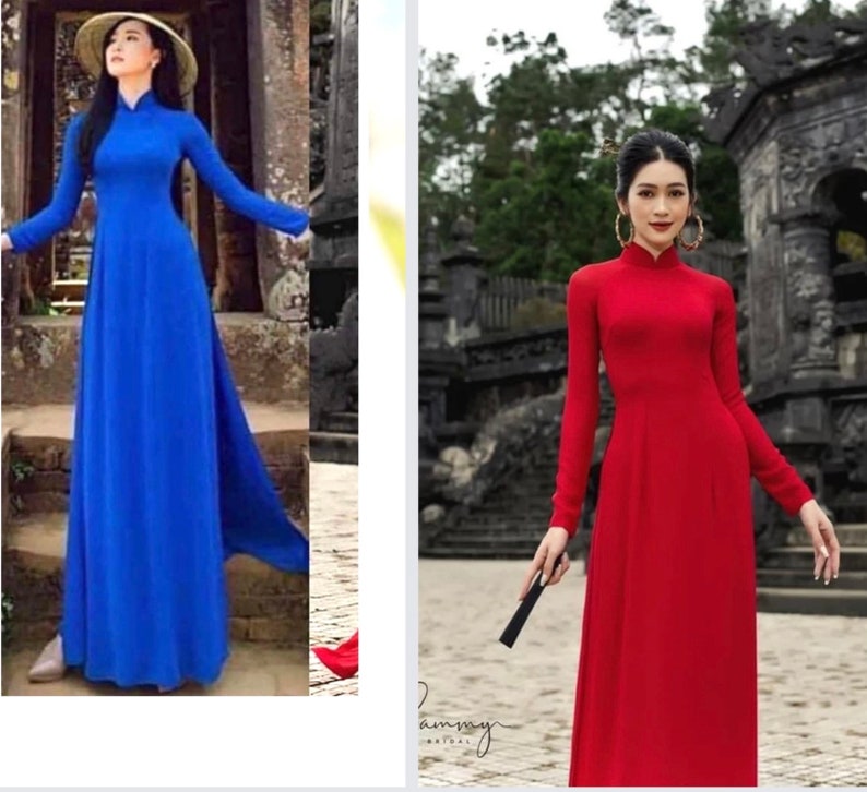 Red & Blue Lua My Silk Ao Dai Vietnamese Long Dress With - Etsy