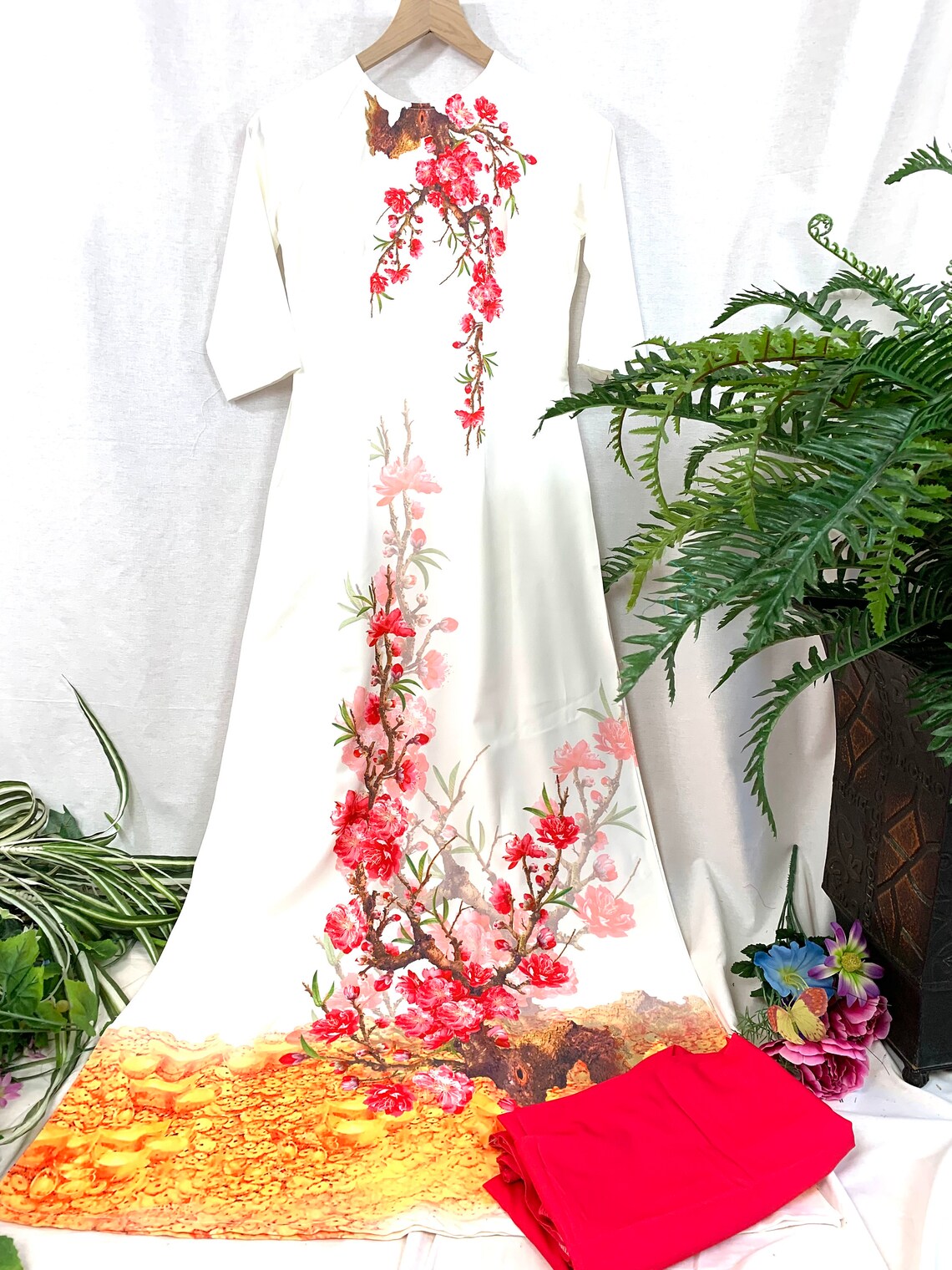 White Ao Dai Vietnamese Lua Mango Silk Long Dress With Pants - Etsy