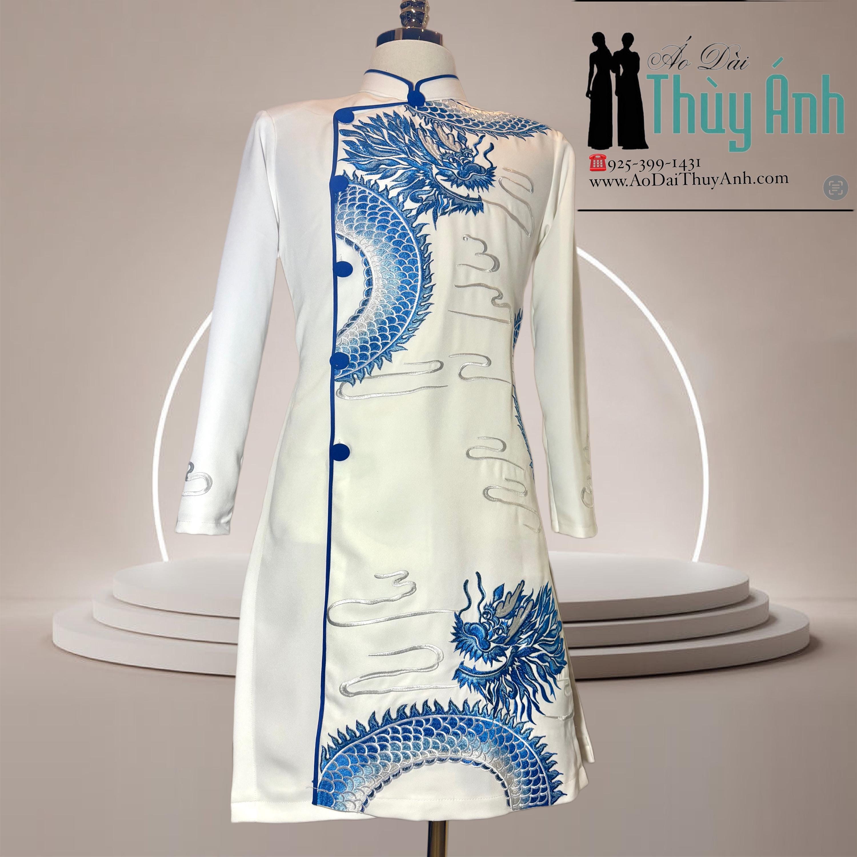 White Mens Ao Dai: Vietnamese Dragon Long Dress - Etsy