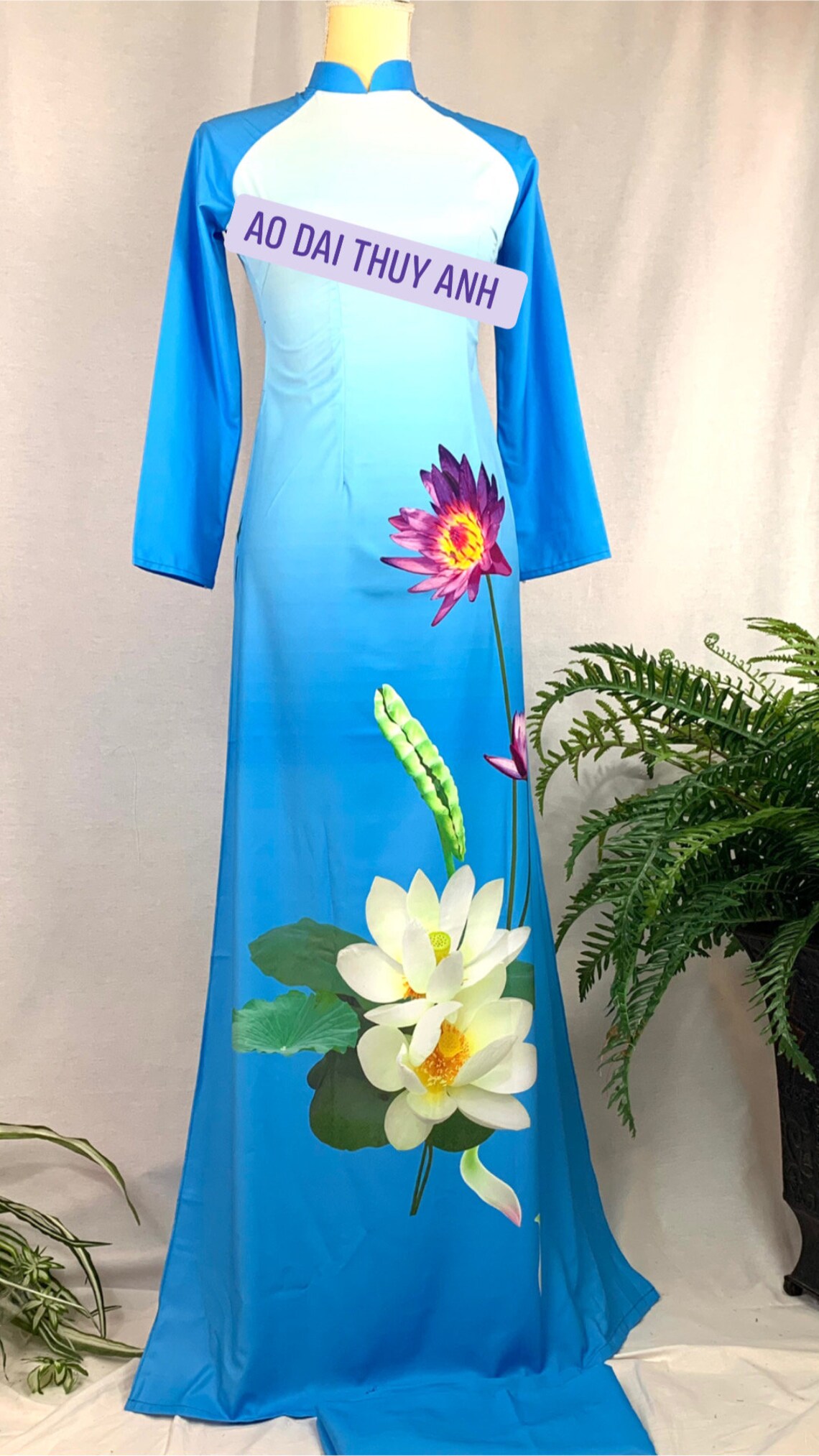 Blue Ao Dai Vietnamese Lua Mango Silk Long Dress With Matching Blue ...