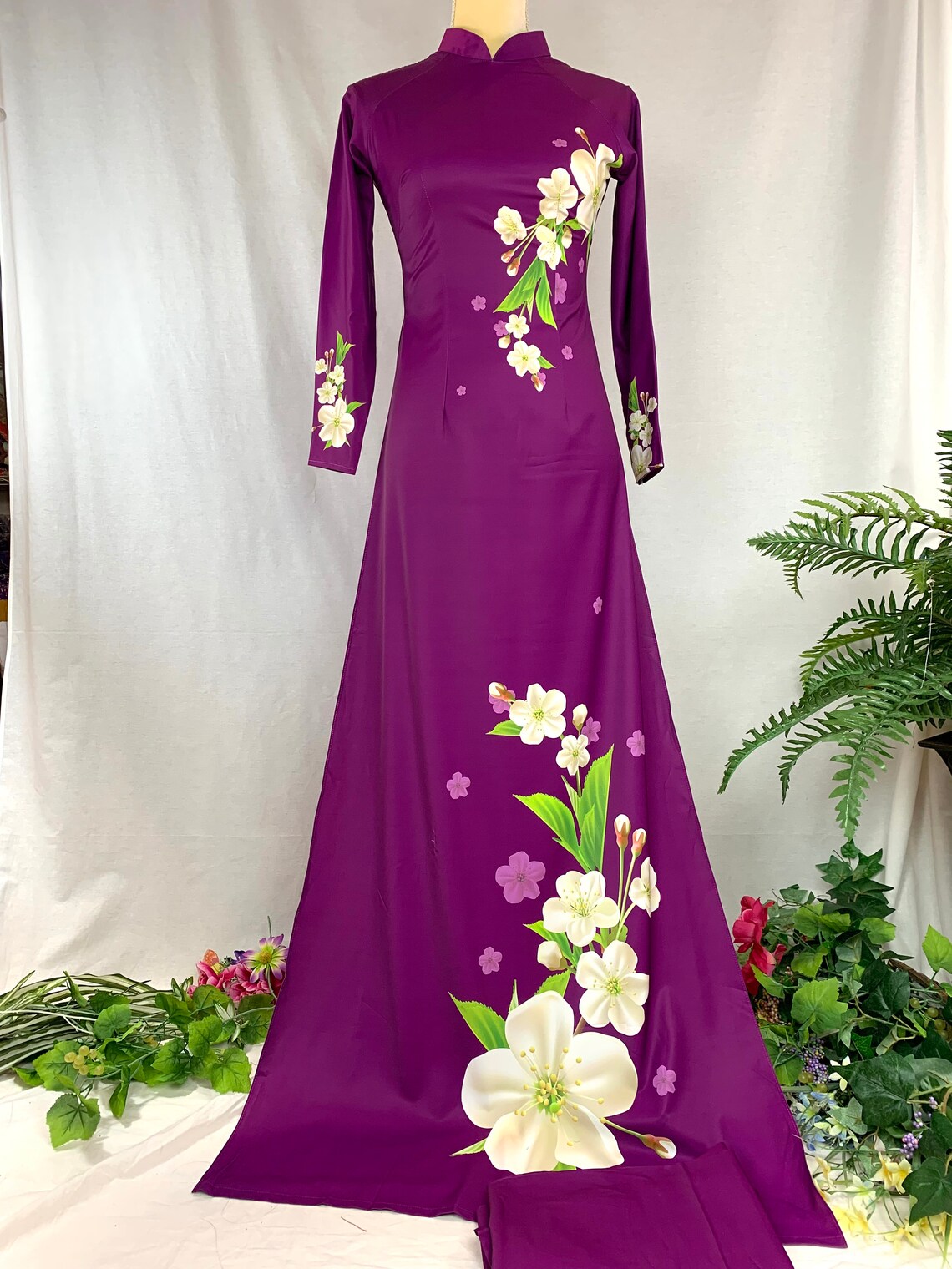 Purple Ao Dai Vietnamese Lua Mango Silk Long Dress With Pants #0261 - Etsy