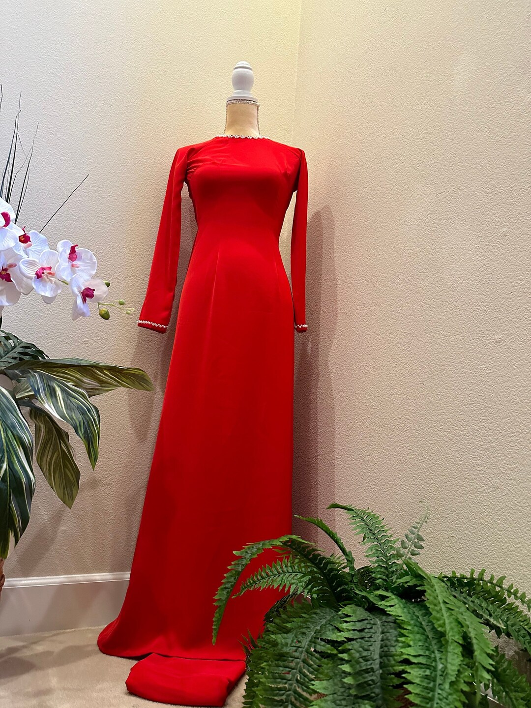 Red Ao Dai Vietnamese Lua My Silk Long Dress With Matching Pants G70 - Etsy