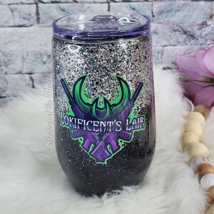 Custom Glitter or Mica Lokificent's Lair 15 Oz Stemless Wine/20 Oz or ...
